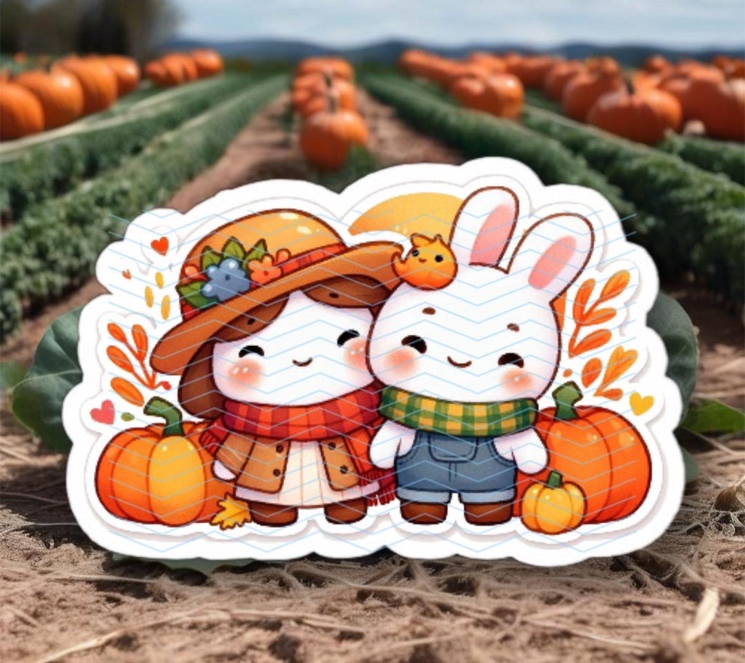 Cute Bunnies Sticker, Cute Rabbits Sticker, Thanksgiving Rabbits ...
