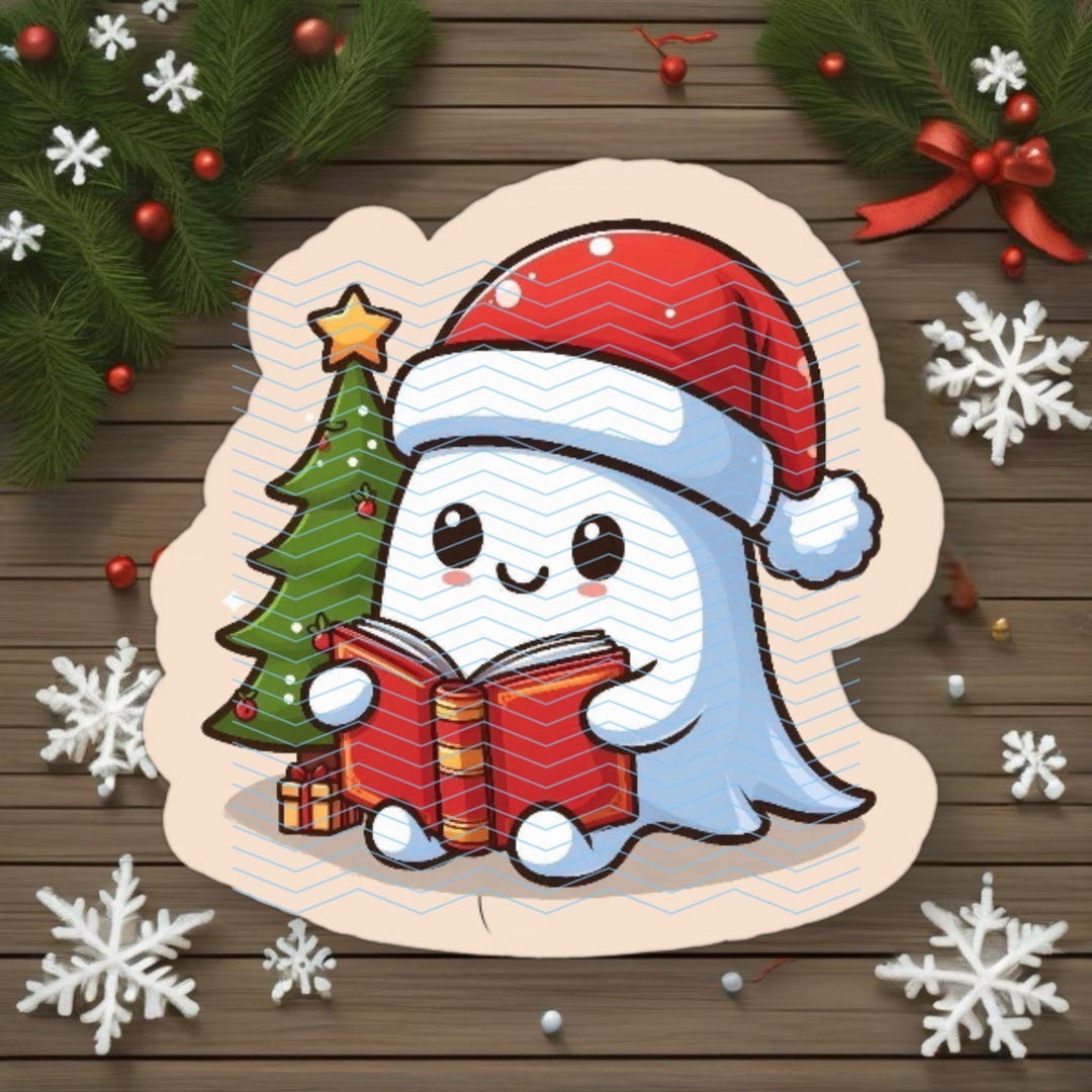 Christmas Tree Ghost Sticker, Christmas Reading Ghost Sticker, Reading ...