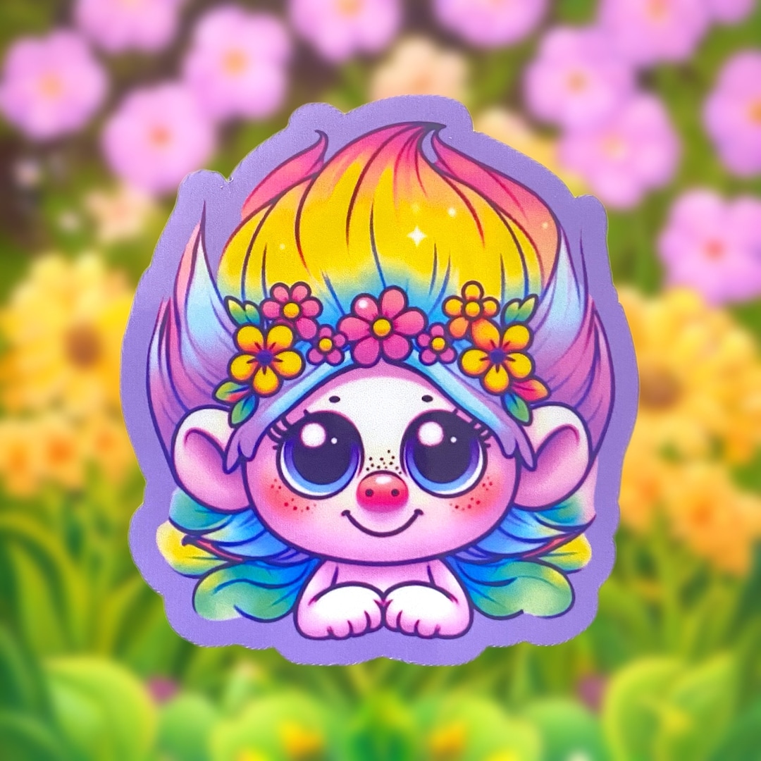 Freckled Flower Cute Troll Sticker, Cute Floral Troll Sticker Rainbow ...