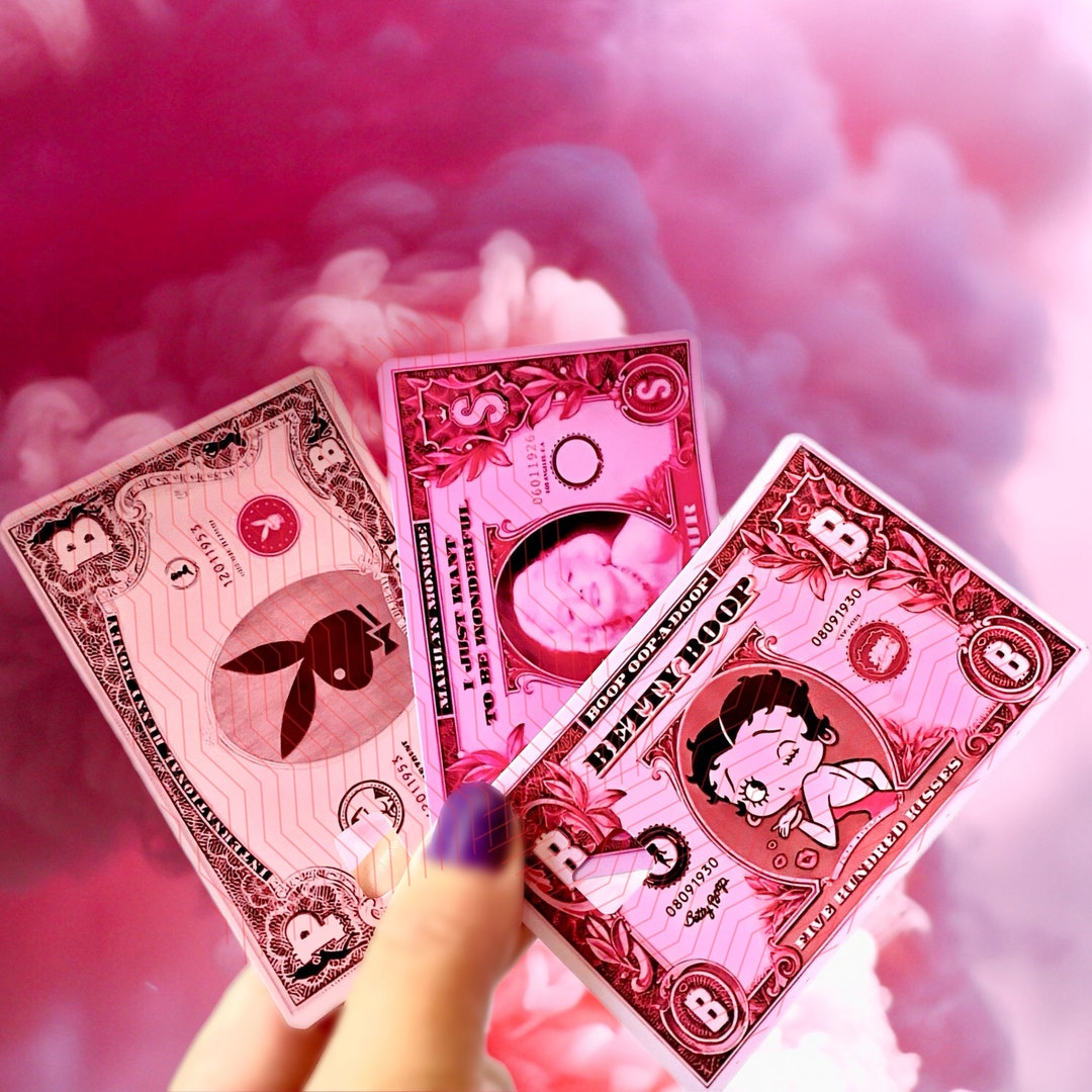 Pink Bills Credit Debit Card Sticker, Pink Aesthetic Credit Card ...