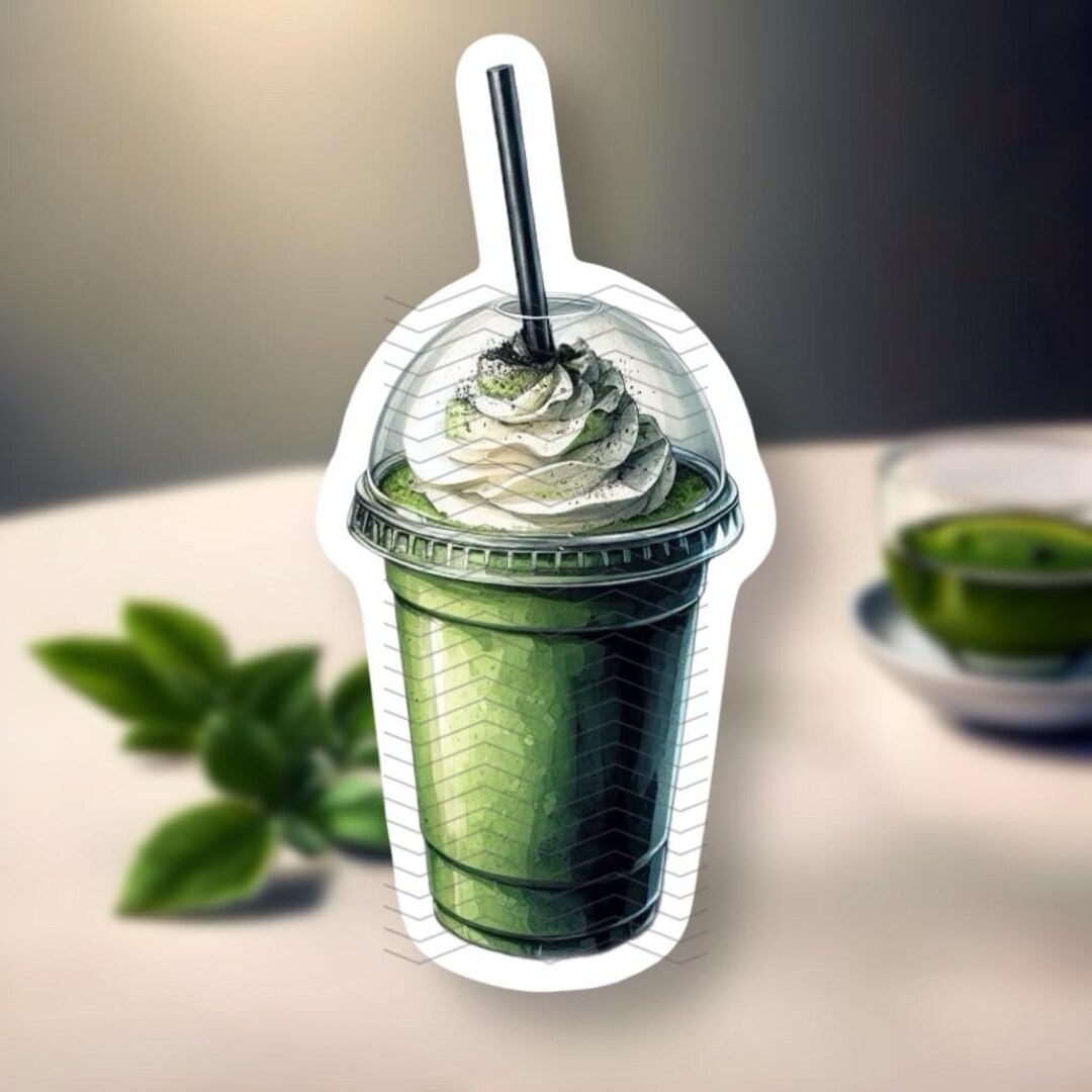 Matcha Sticker, Watercolor Matcha Sticker, Iced Matcha Sticker, Matcha ...