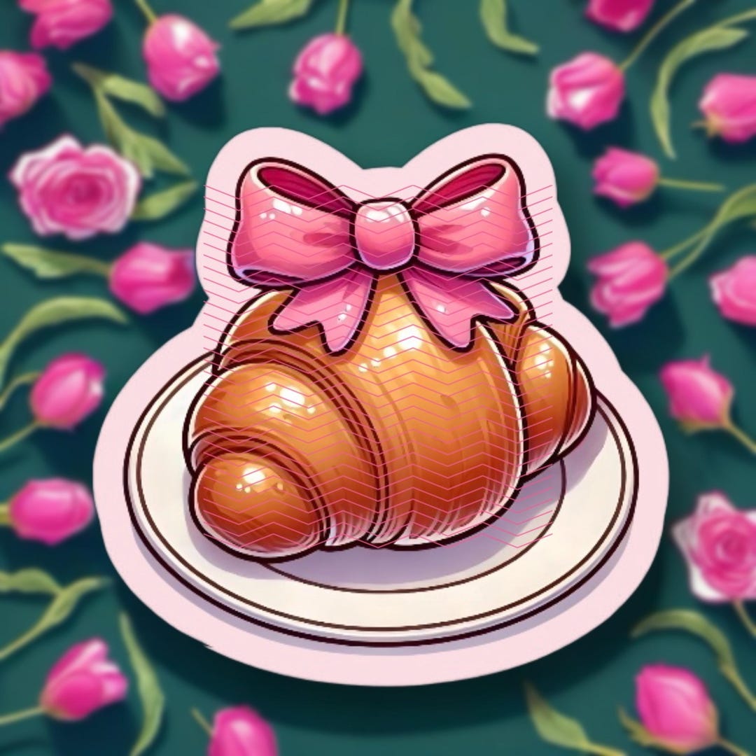 Coquette Croissant Sticker, Pink Bow Croissant Sticker, Bow Croissant ...