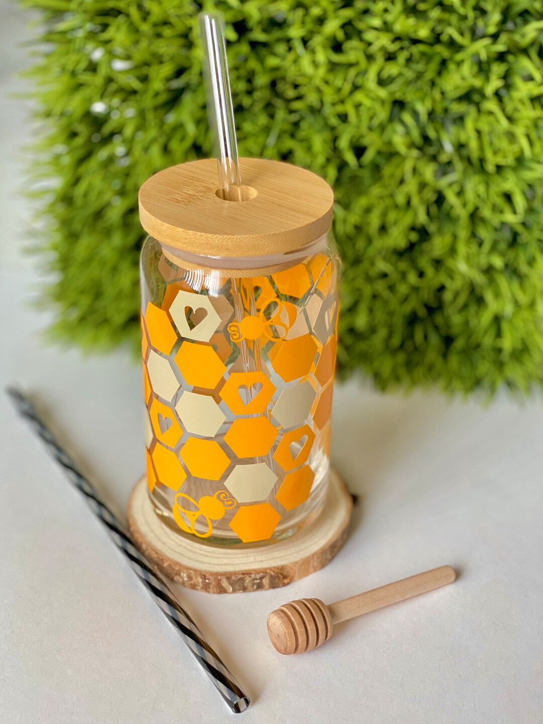 Honeybee Iced Coffee Cup, Bee Coffee Cup, Honeycomb Glass Cup,bumble ...