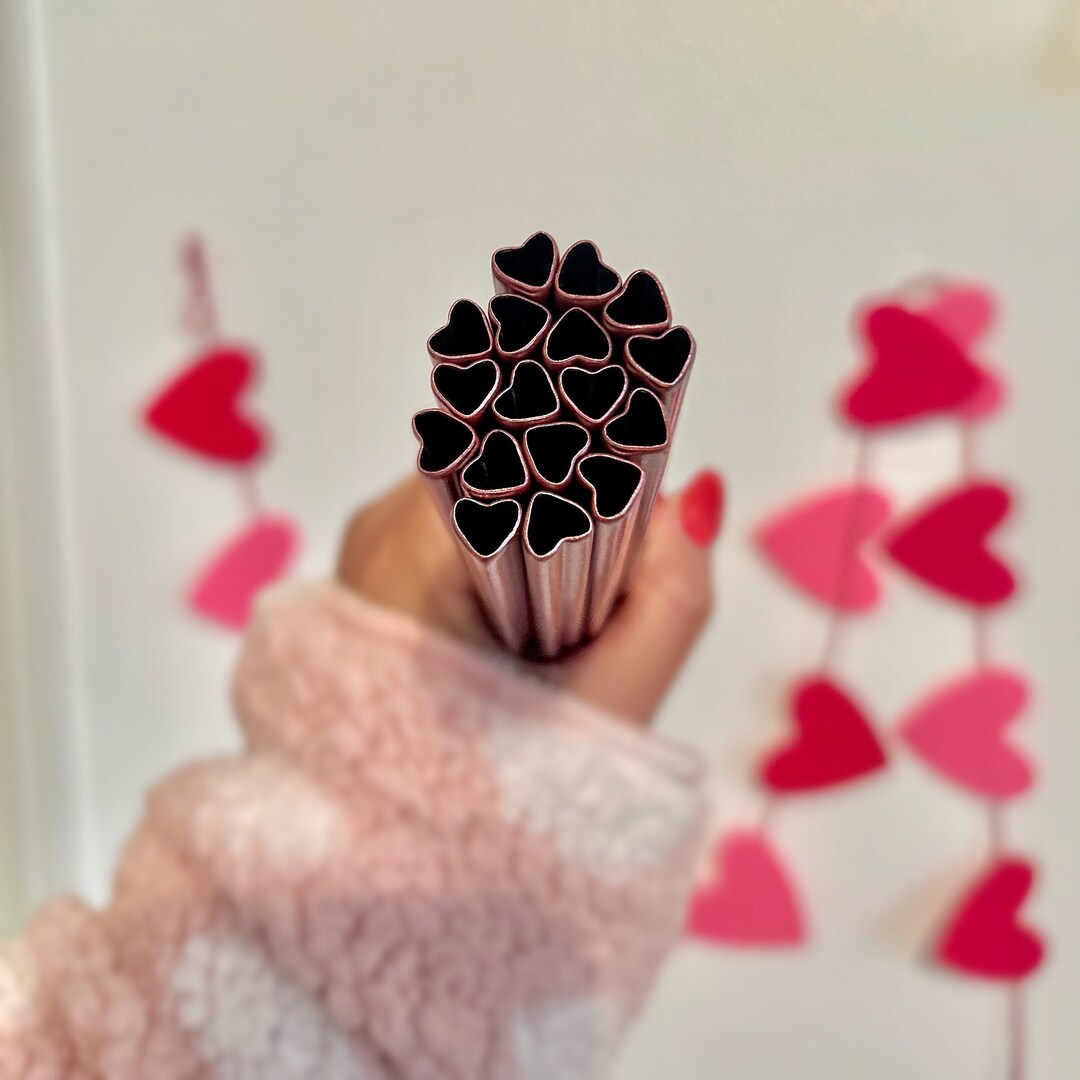 Pink Heart Straw Pink Metal Heart Straws Pink Metallic Heart - Etsy
