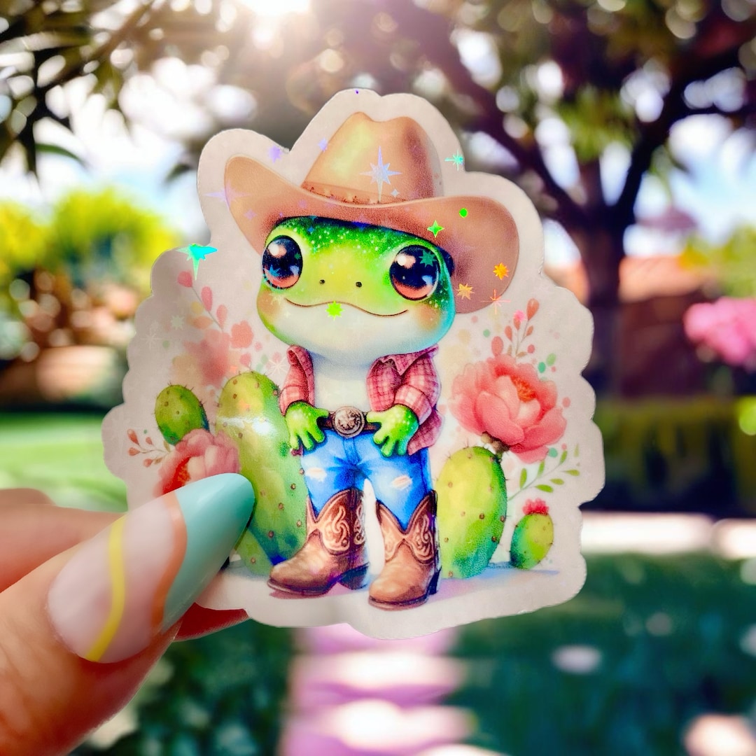 Floral Cowboy Frog Sticker, Cute Frog Sticker, Floral Frog Sticker ...