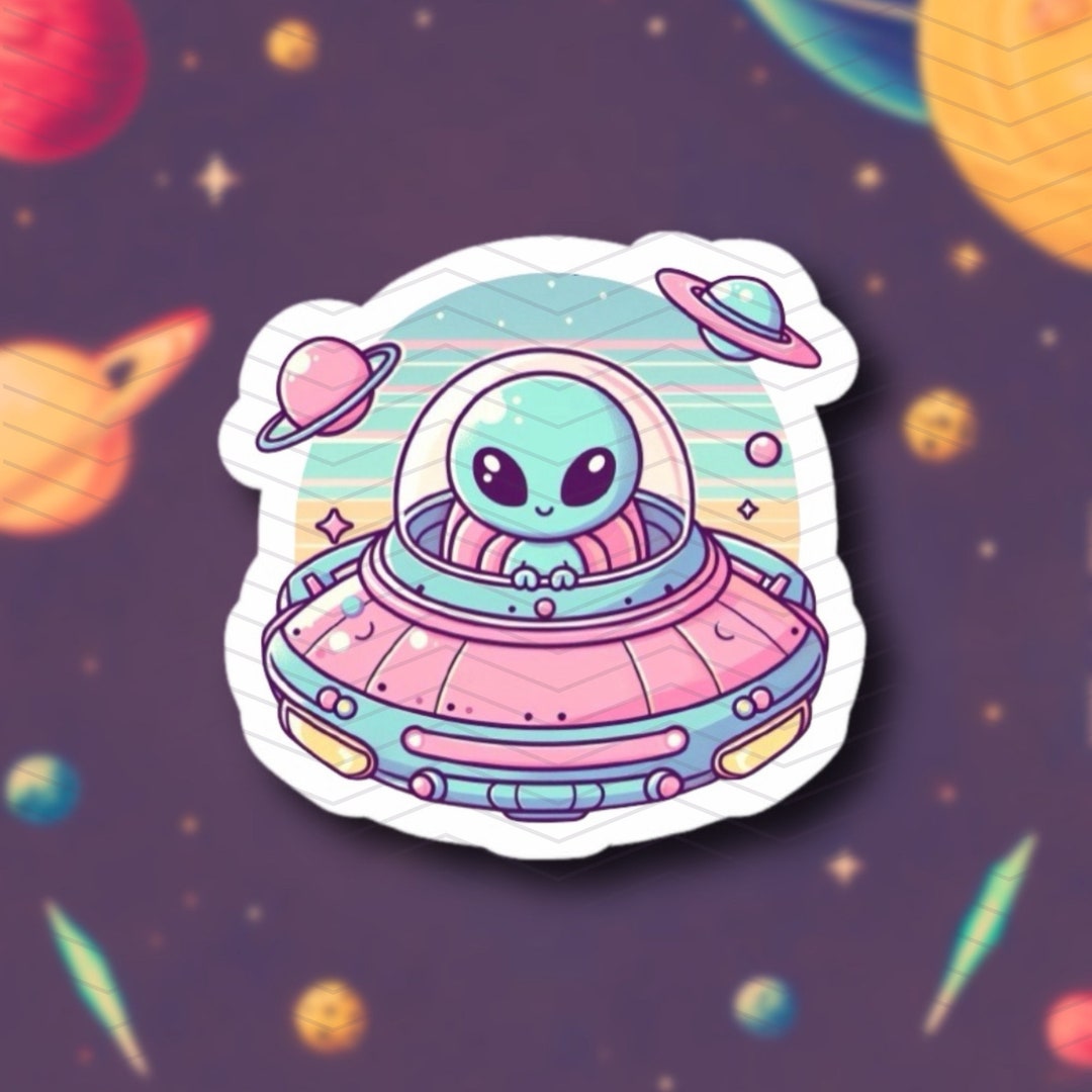 Cute Alien Planets Sticker, Cute Alien Sticker, Alien Spaceship Sticker ...