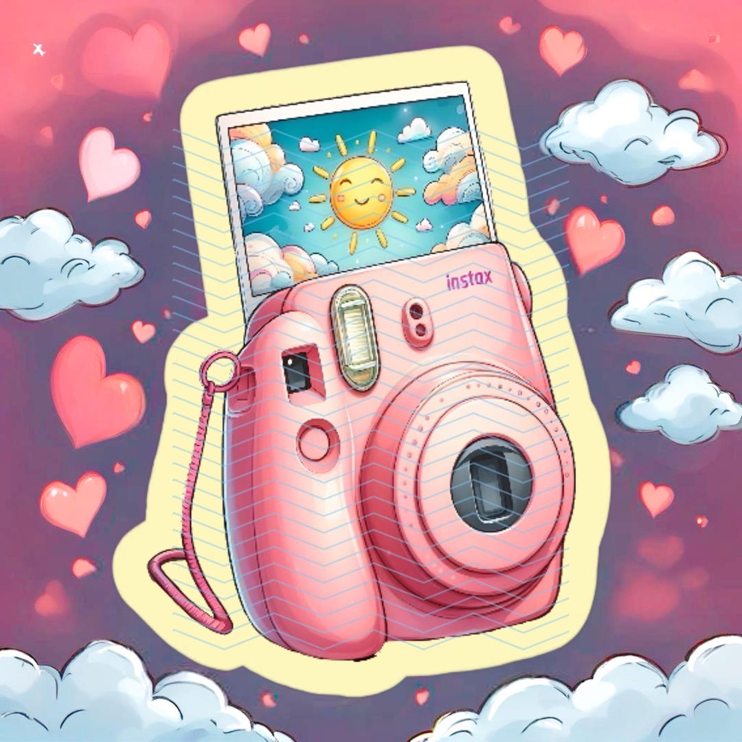 Pink Insta Camera Sticker, Pink Instant Camera Sticker, Insta Camera ...