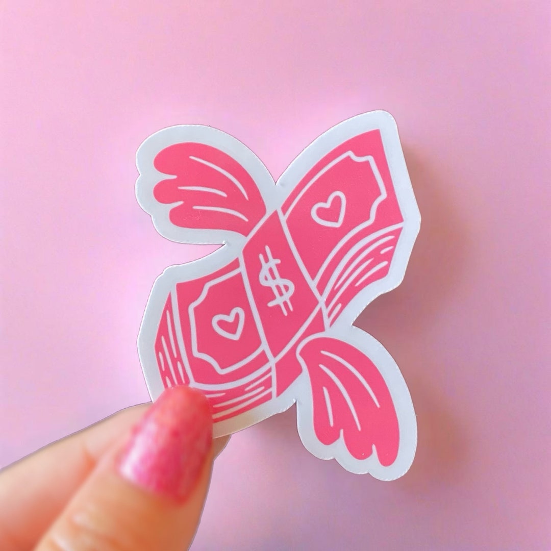 Pink Flying Money Sticker: Holographic or Clear Laminate - Etsy