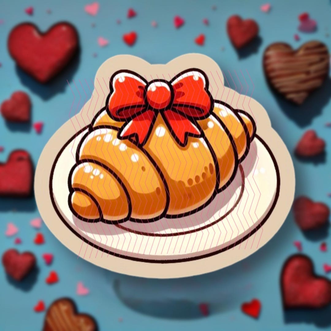 Red Bow Croissant Sticker, Bow Croissant Sticker, Red Bow Pastry ...