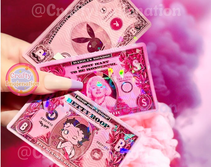 Pink Bills Credit Debit Card Sticker, Pink Aesthetic Credit Card ...