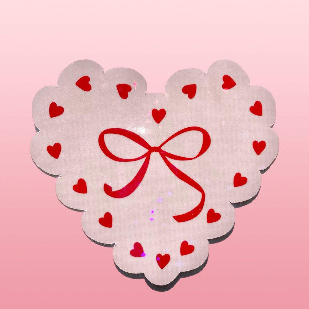 Red Heart Bow Sticker, Heart Bow Sticker, Coquette Stickers, Bow ...