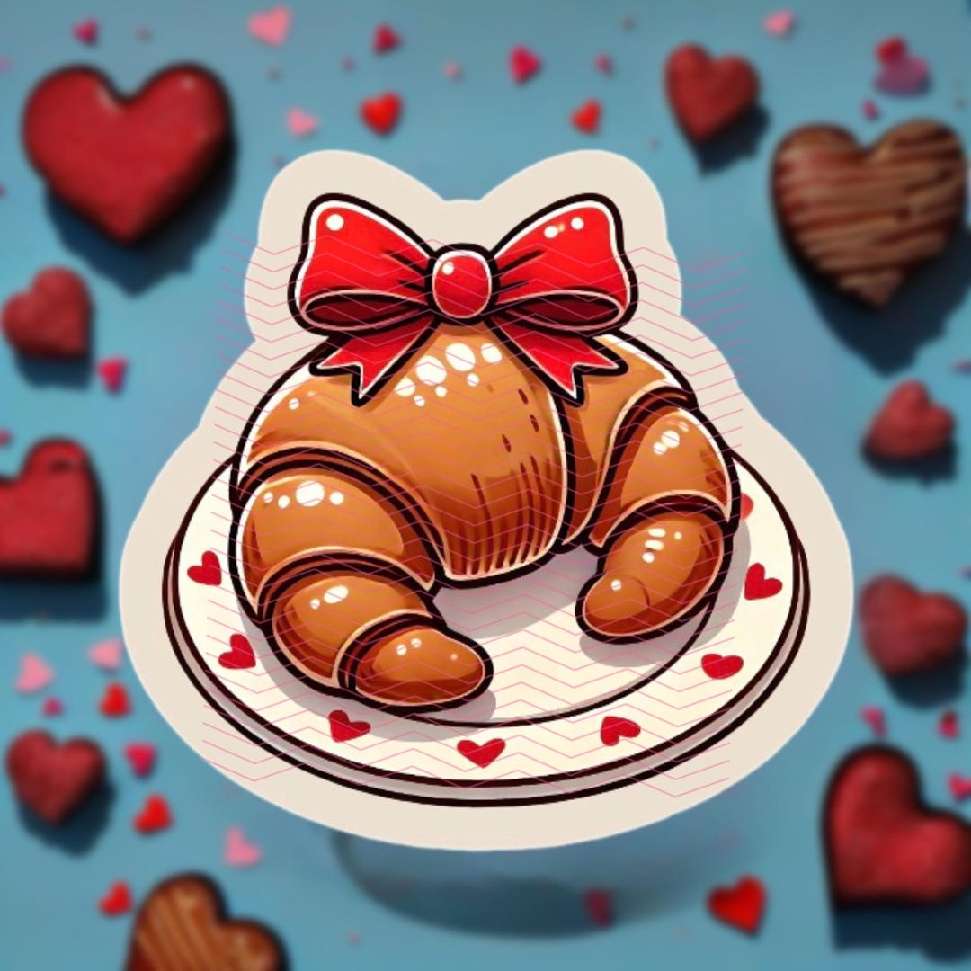 Coquette Hearts Croissant Sticker, Red Bow Croissant Sticker, Bow ...