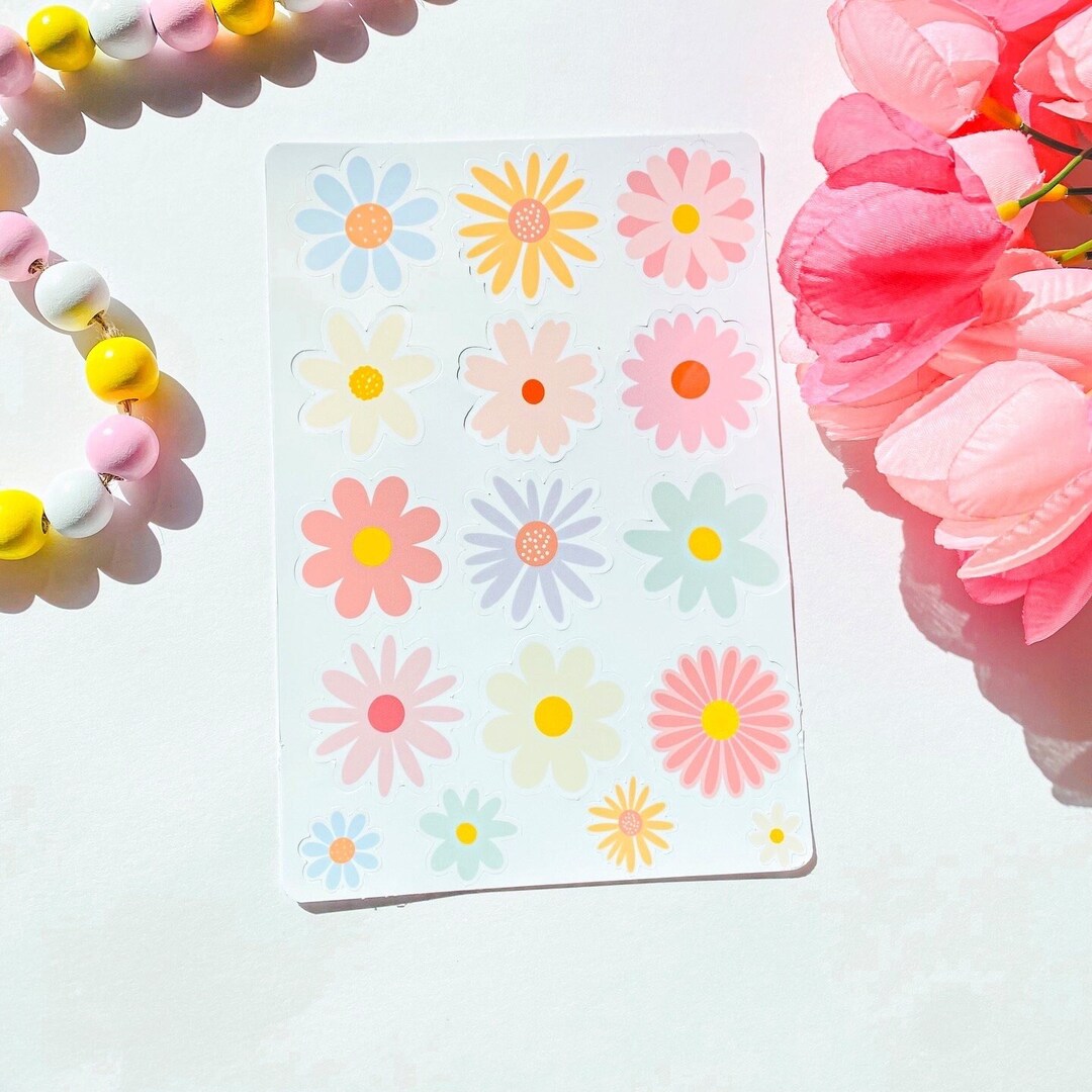 Daisy Stickers Sheet, Small Flower Stickers, Colorful Flower Stickers ...
