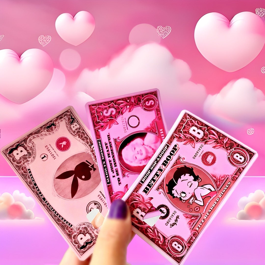 Pink Bills Credit Debit Card Sticker, Pink Aesthetic Credit Card ...