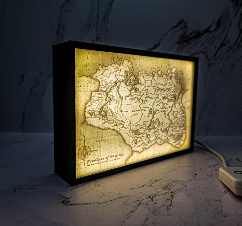Map of Skyrim 3D Illuminated Shadow Box Video Game Art Decor Elder ...