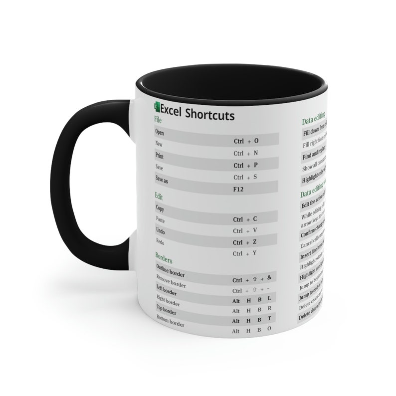 Excel Mug. Spreadsheet Shortcuts Coffee Mugs Gift. Funny Accountant ...