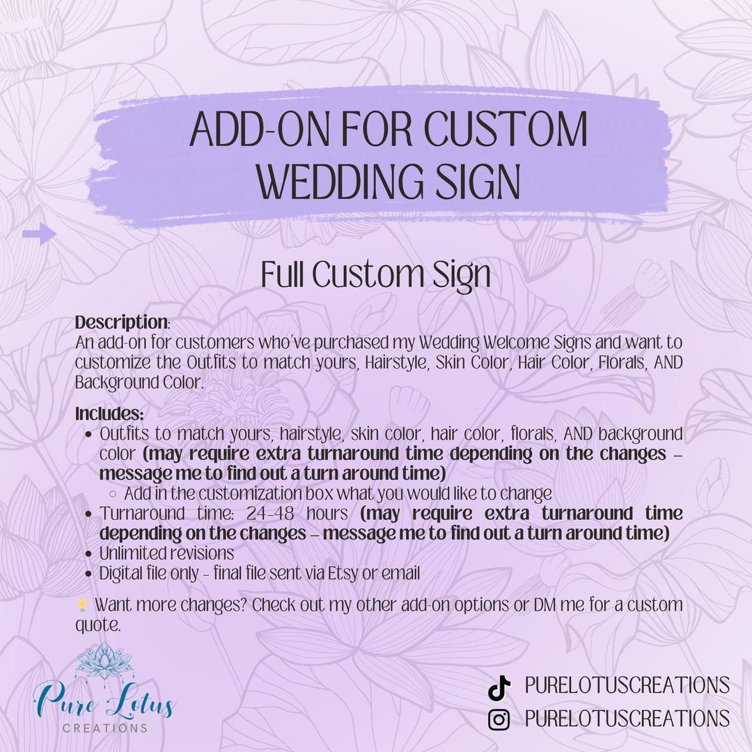 Add-on for Custom Wedding Sign - Full Custom Sign - Etsy