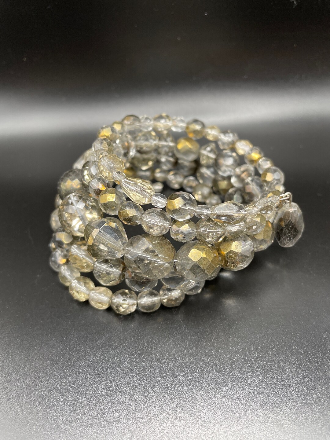 Beautiful Silver & Gold Crystal Memory Wire Bracelet - Etsy