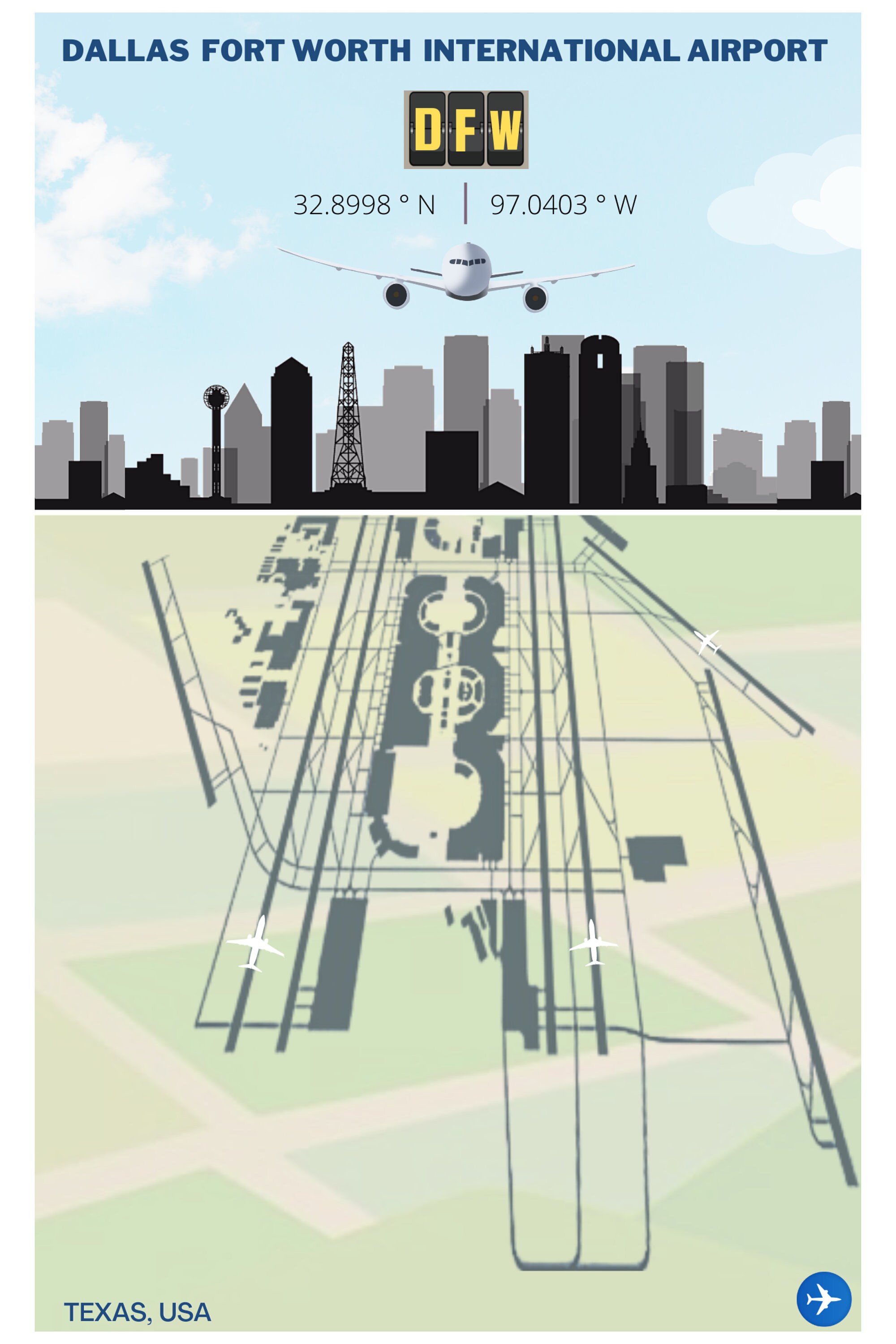 Dallas Fort Worth International Airport Poster Wall Art Print DFW City ...