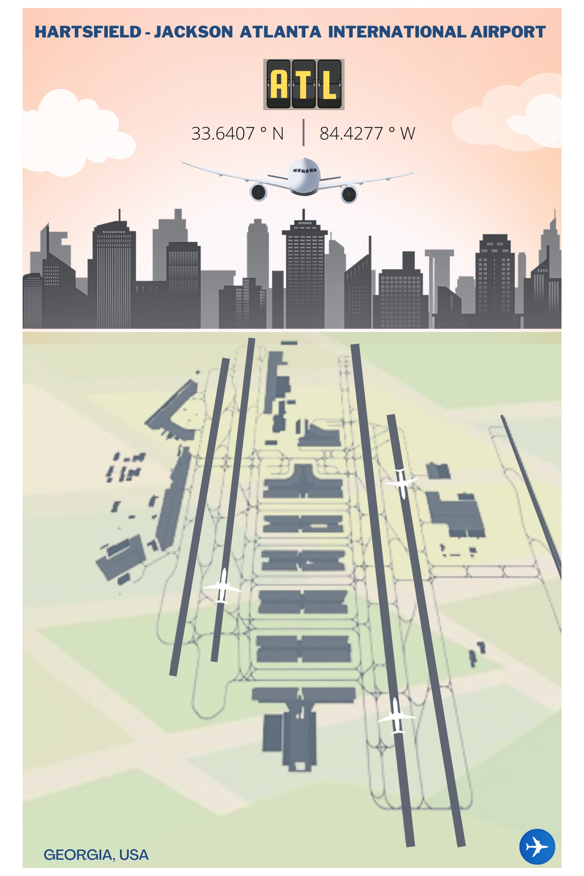 Atlanta International Airport Poster Wall Art Print Atlanta City Wall ...