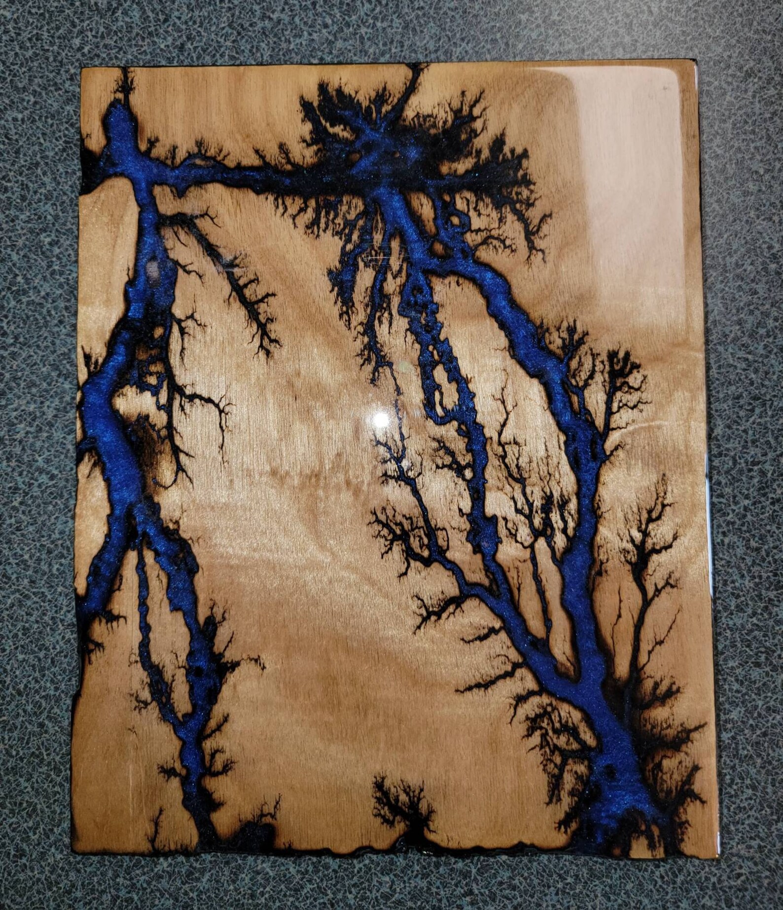 Dark Blue Epoxy Resin Fractal Burn Wood Art - Etsy