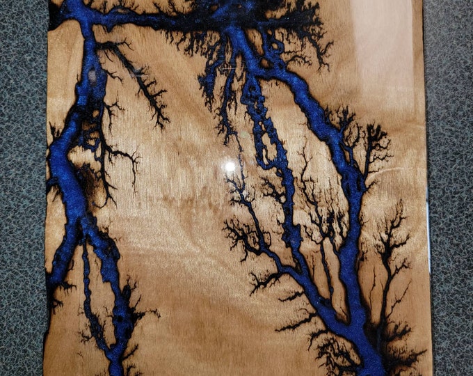 Dark Blue Epoxy Resin Fractal Burn Wood Art - Etsy
