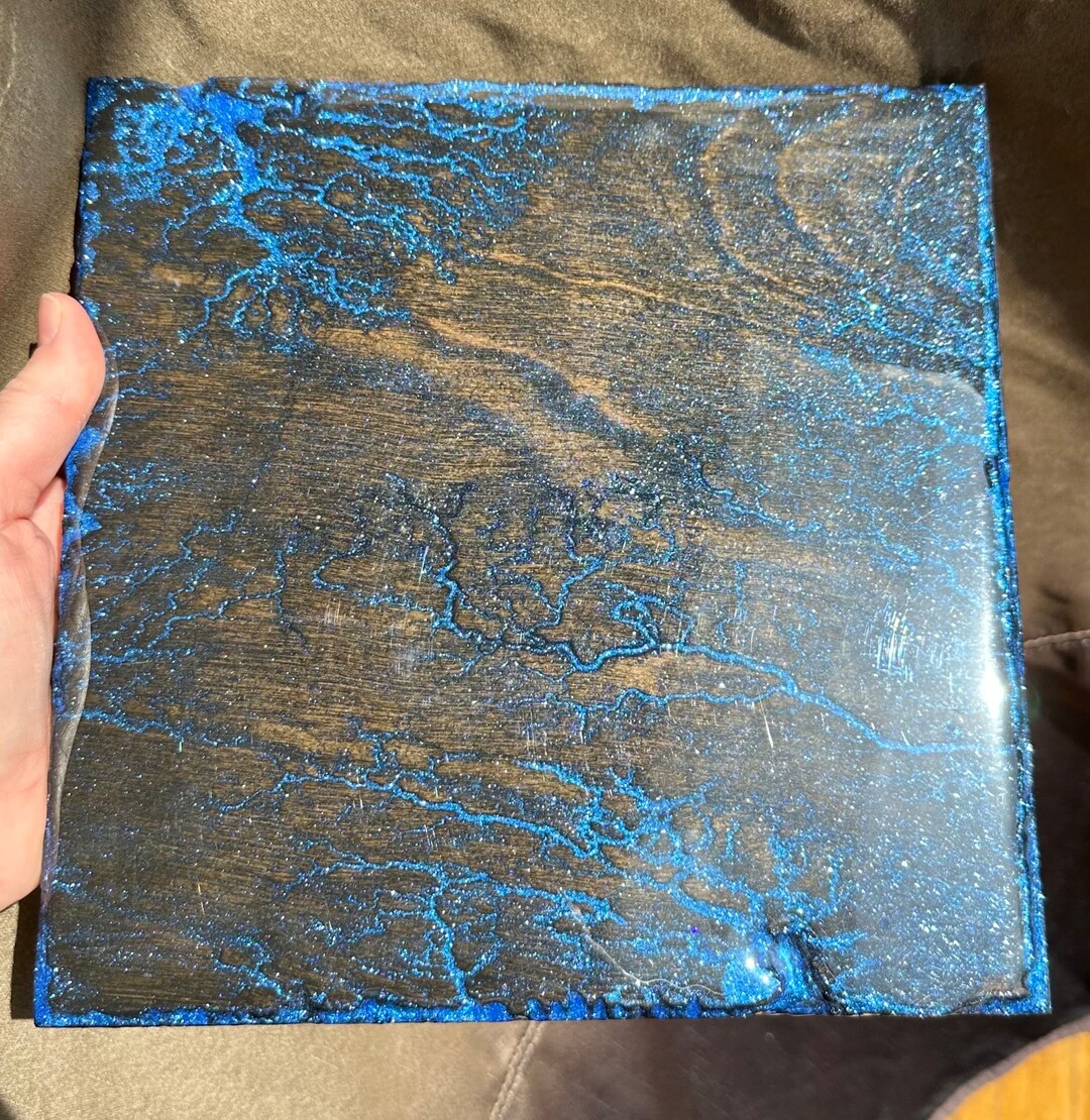 Blue Glitter Epoxy on Dark Stain Fractal Burn Artwork - Etsy