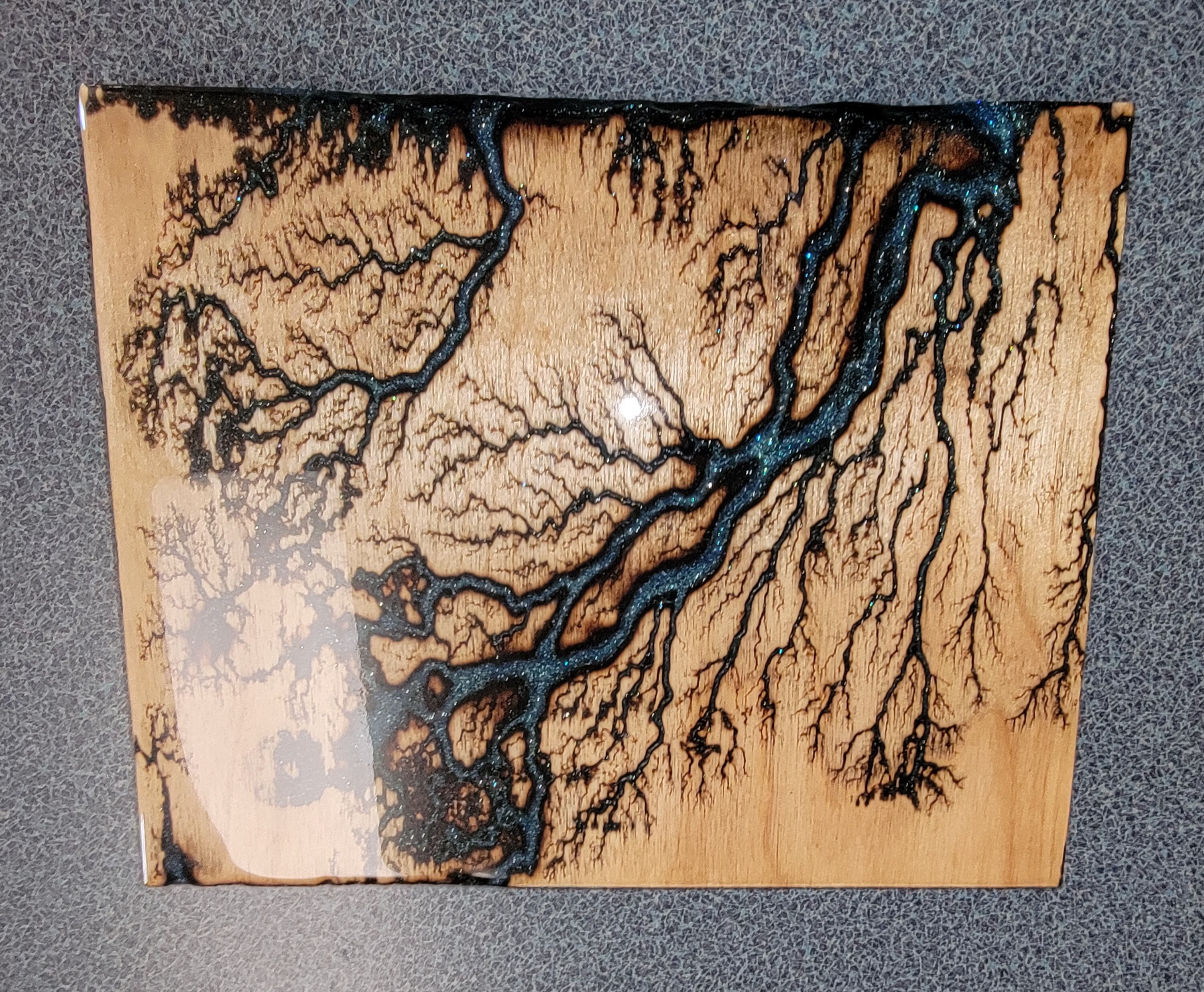 Teal Glitter Epoxy Resin Fractal Wood Burn Artwork - Etsy