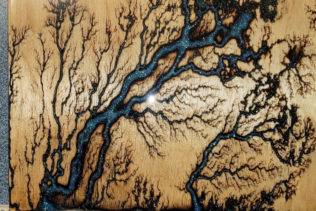 Teal Glitter Epoxy Resin Fractal Wood Burn Artwork - Etsy