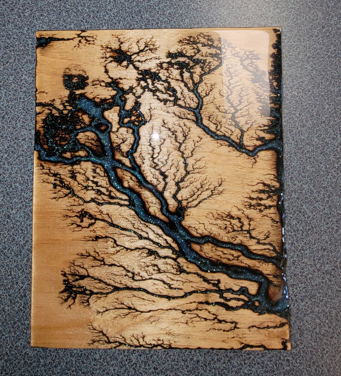 Teal Glitter Epoxy Resin Fractal Wood Burn Artwork - Etsy