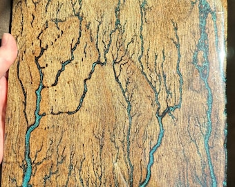 Teal Glitter Epoxy Resin Fractal Wood Burn Artwork - Etsy
