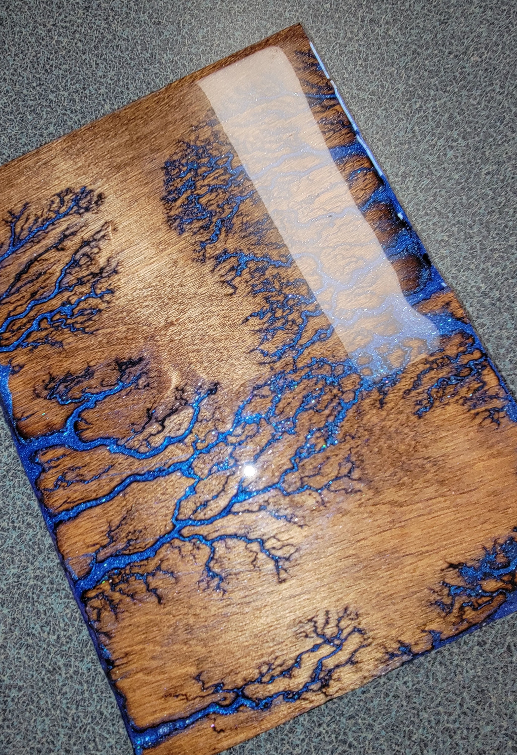 Blue Epoxy Fractal Burn Wood Art Etsy