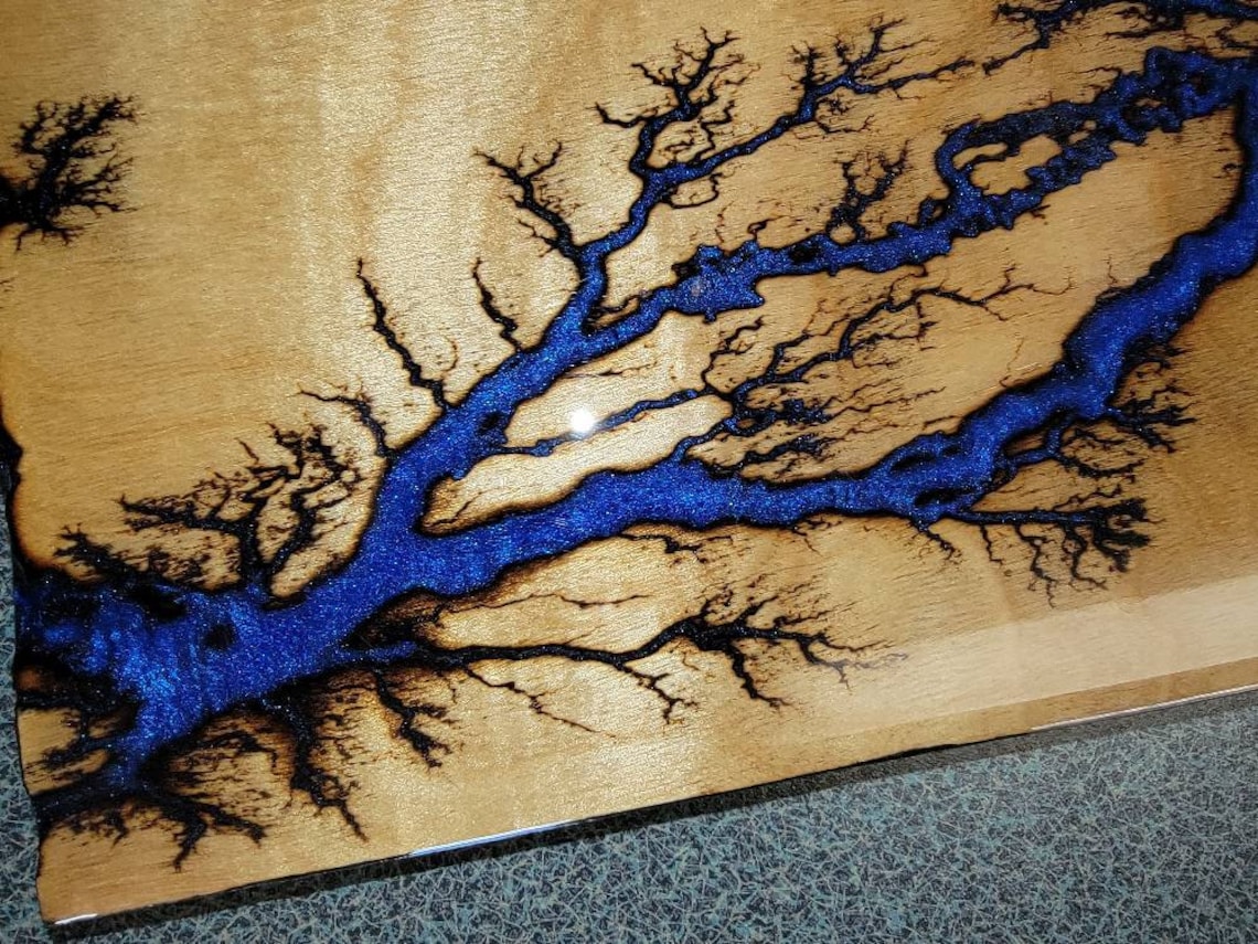 Dark Blue Epoxy Resin Fractal Burn Wood Art - Etsy