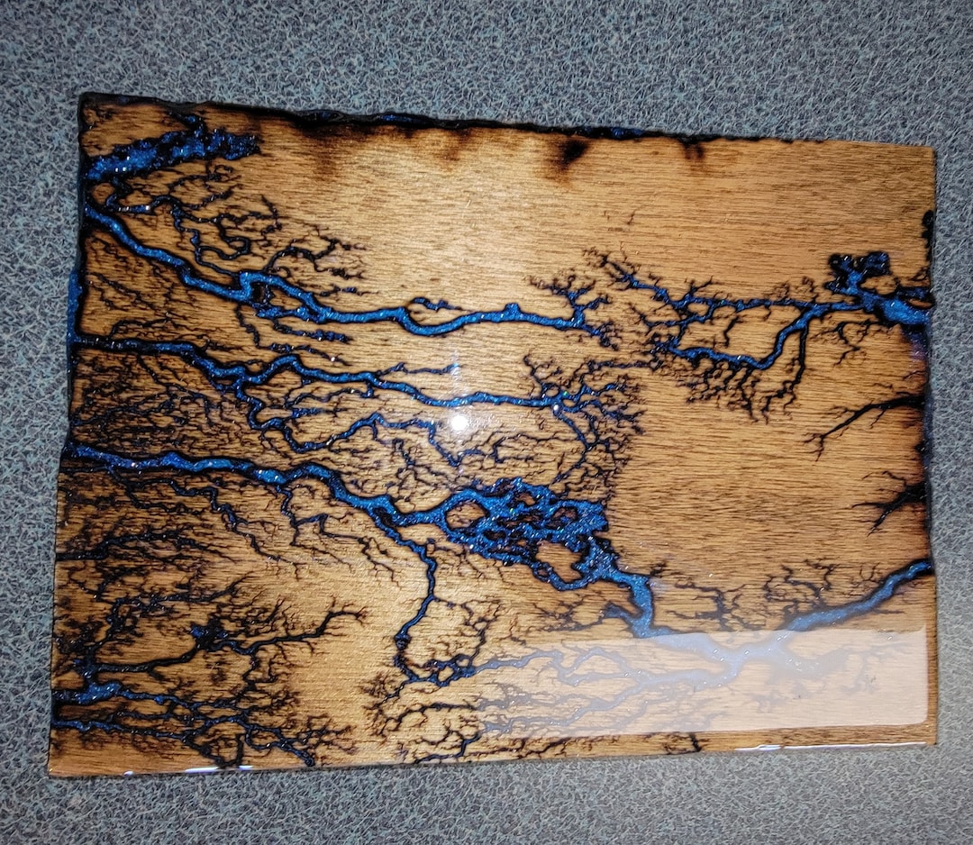 Navy Blue Glitter Epoxy Resin Fractal Burn Wood Art - Etsy