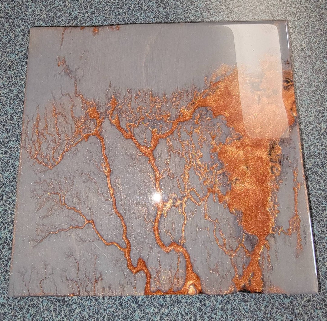 Orange Epoxy on Grey Stain Wood Fractal Burn Art - Etsy
