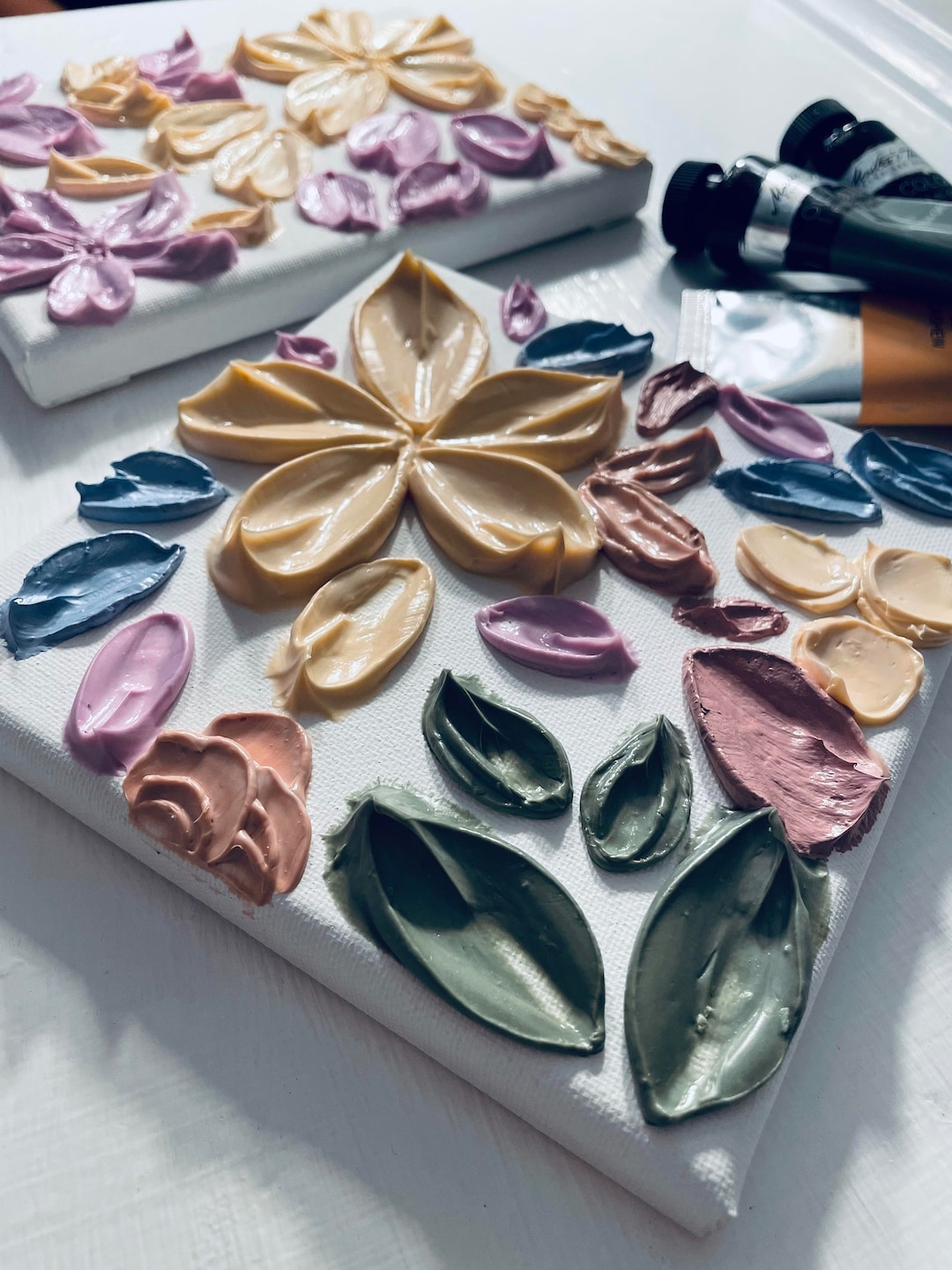 Textured Flowers / Textured Art Canvas - Etsy