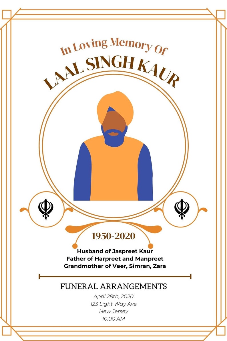 Sikh Asian I Indian Sikh Punjabi Funeral Program I Digital Can Be Sent ...