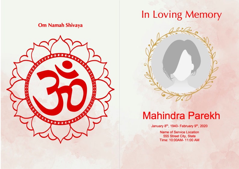 Buy Funeral Program Hindu Foldable Template Word Document Online in ...