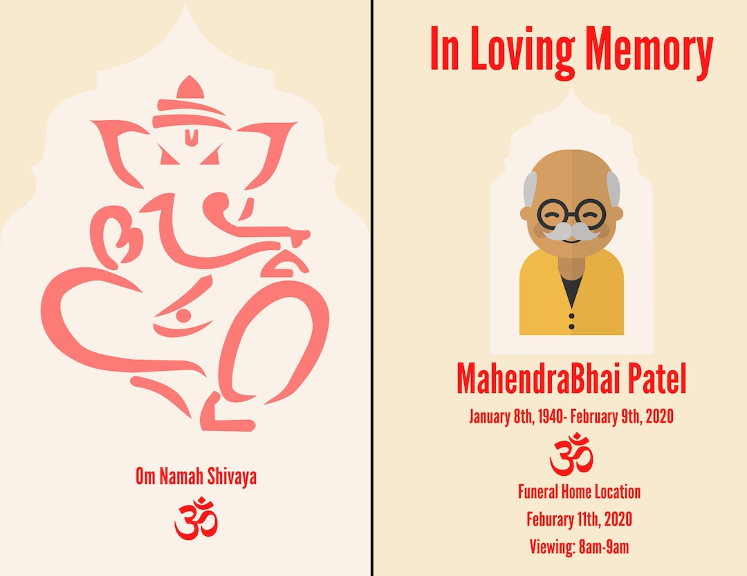 Hindu Funeral Announcement I Foldable Hindu Funeral Program I Indian ...