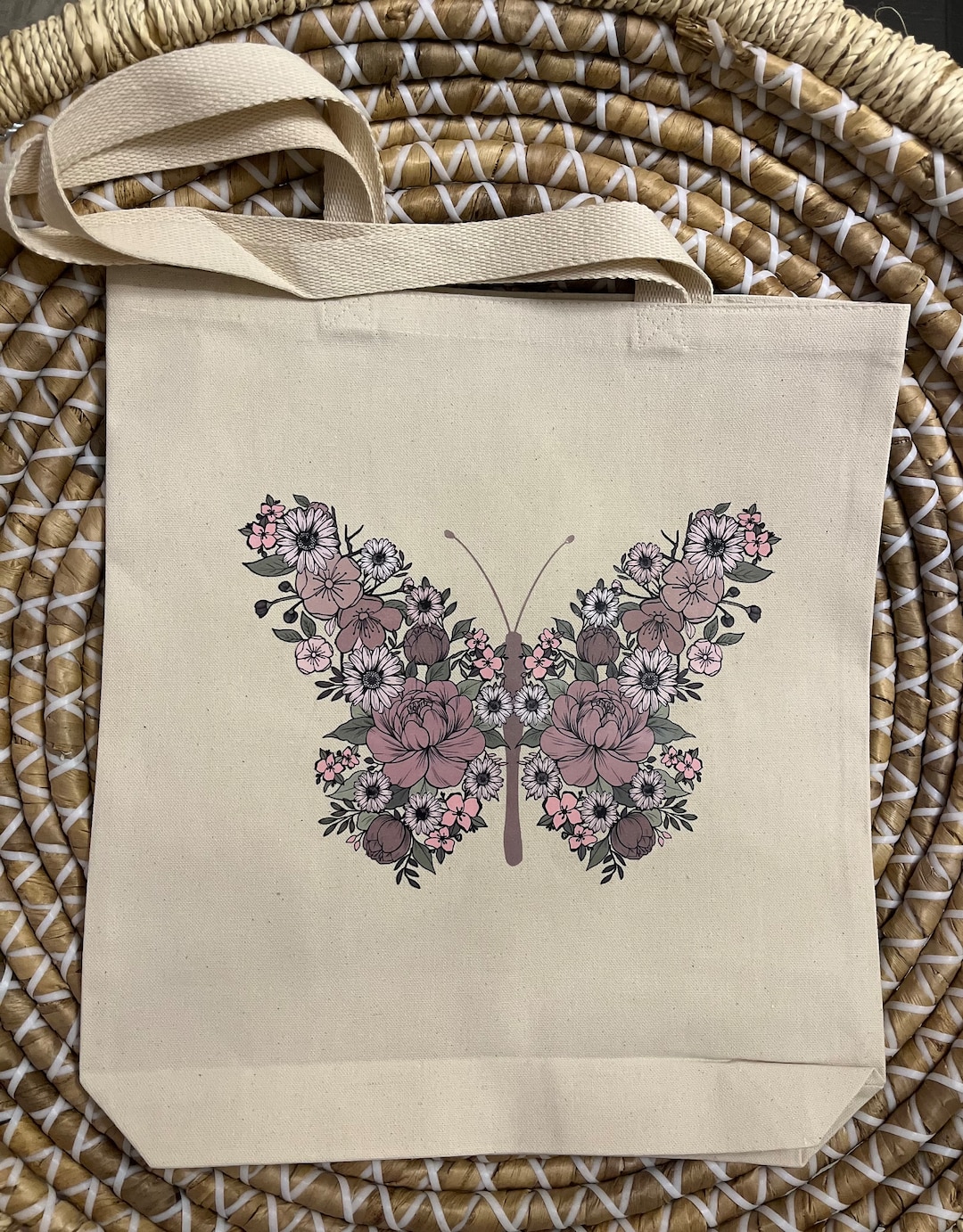 Butterfly and Flowers Tote Bag. Aesthetic Tote Bag. Fashion Tote Bag ...