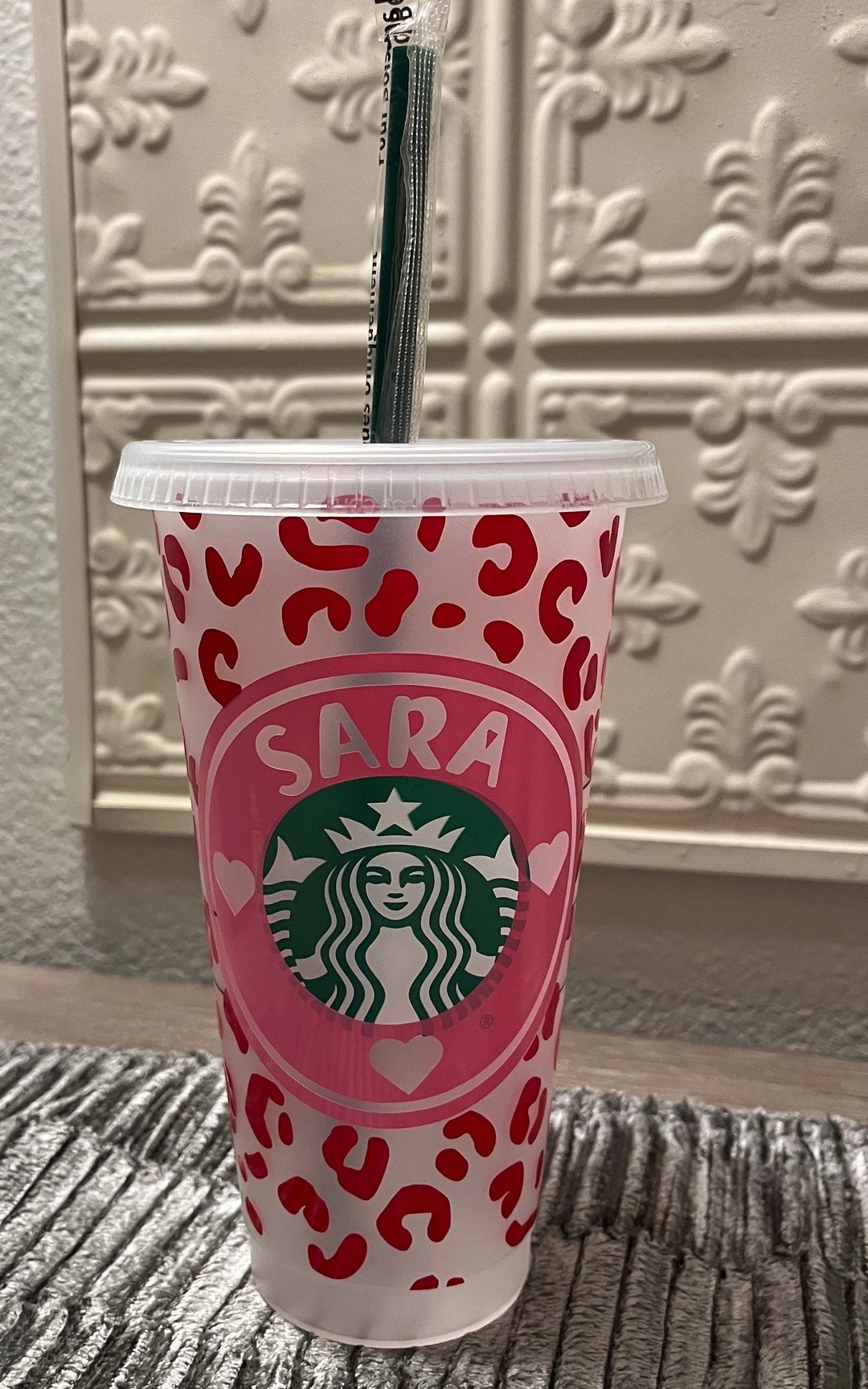 24 Oz Personalized Red Leopard Valentine's Day Cup. Valentine's Cold ...
