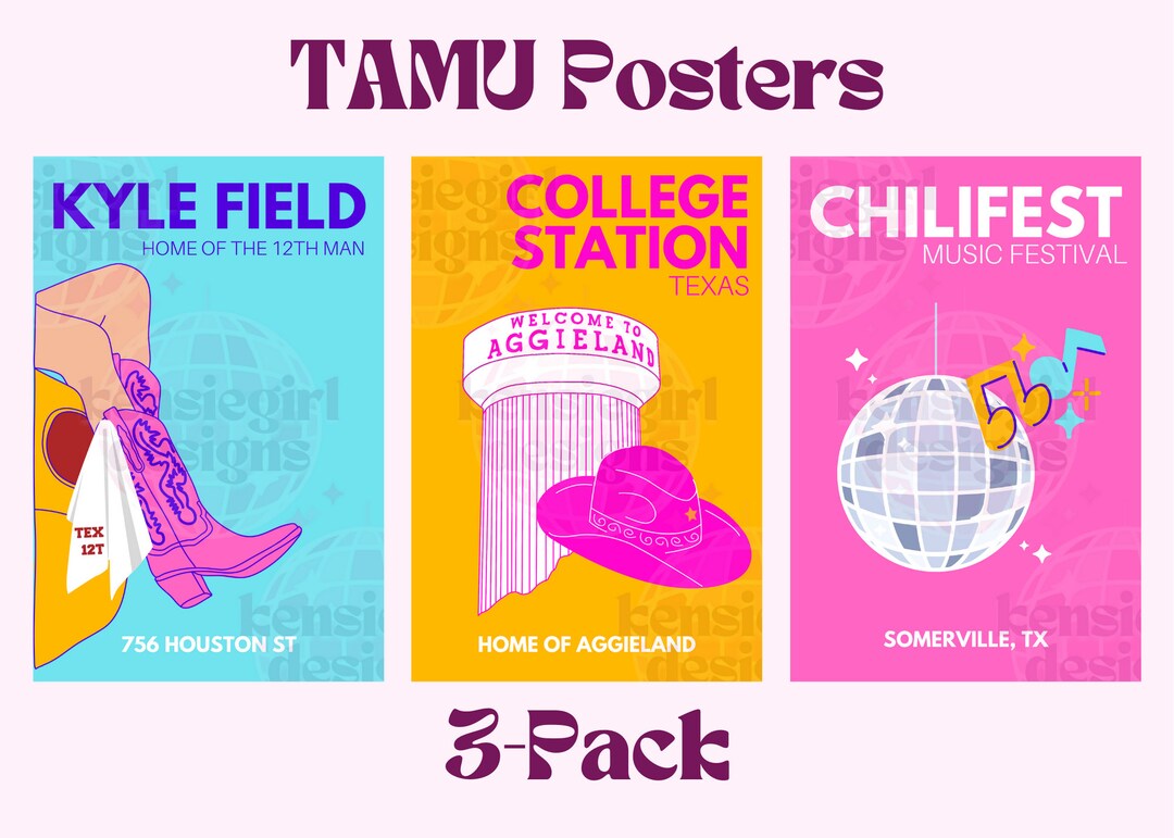 Carteles coloridos de TAMU, arte digital de Texas A&M, paquete de arte ...