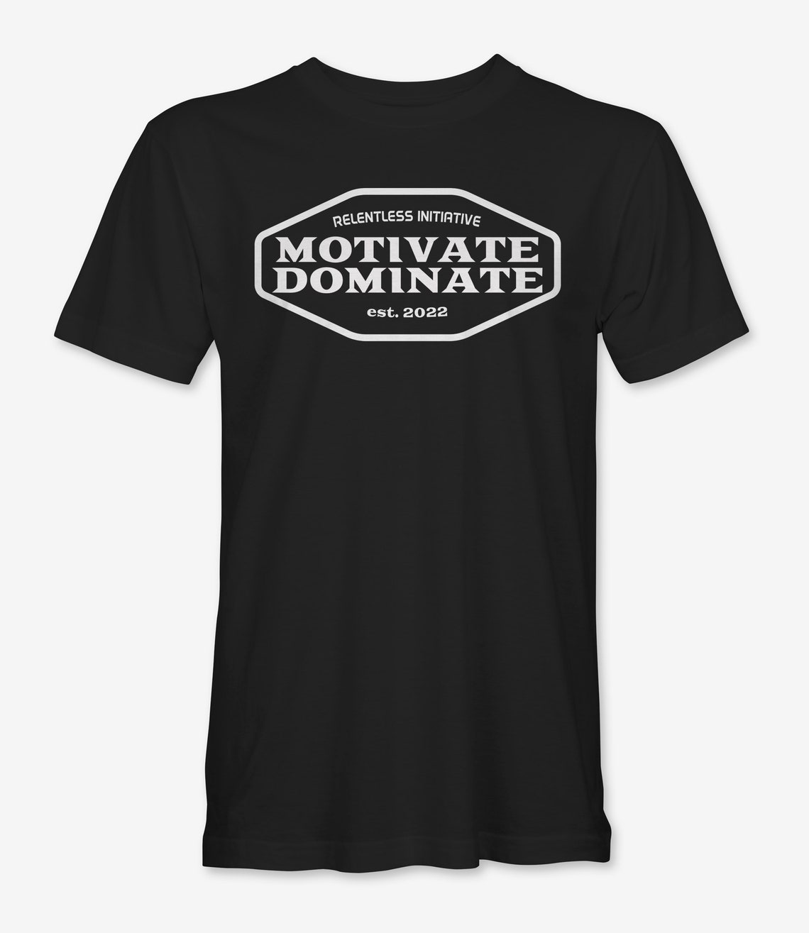 Motivate Dominate Tee, Premium T-shirt, White, Silver, Black, Workout ...