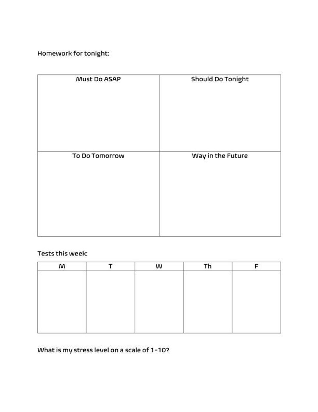 Homework Matrix and Weekly Test Planner- ADHD, Executive Function ...