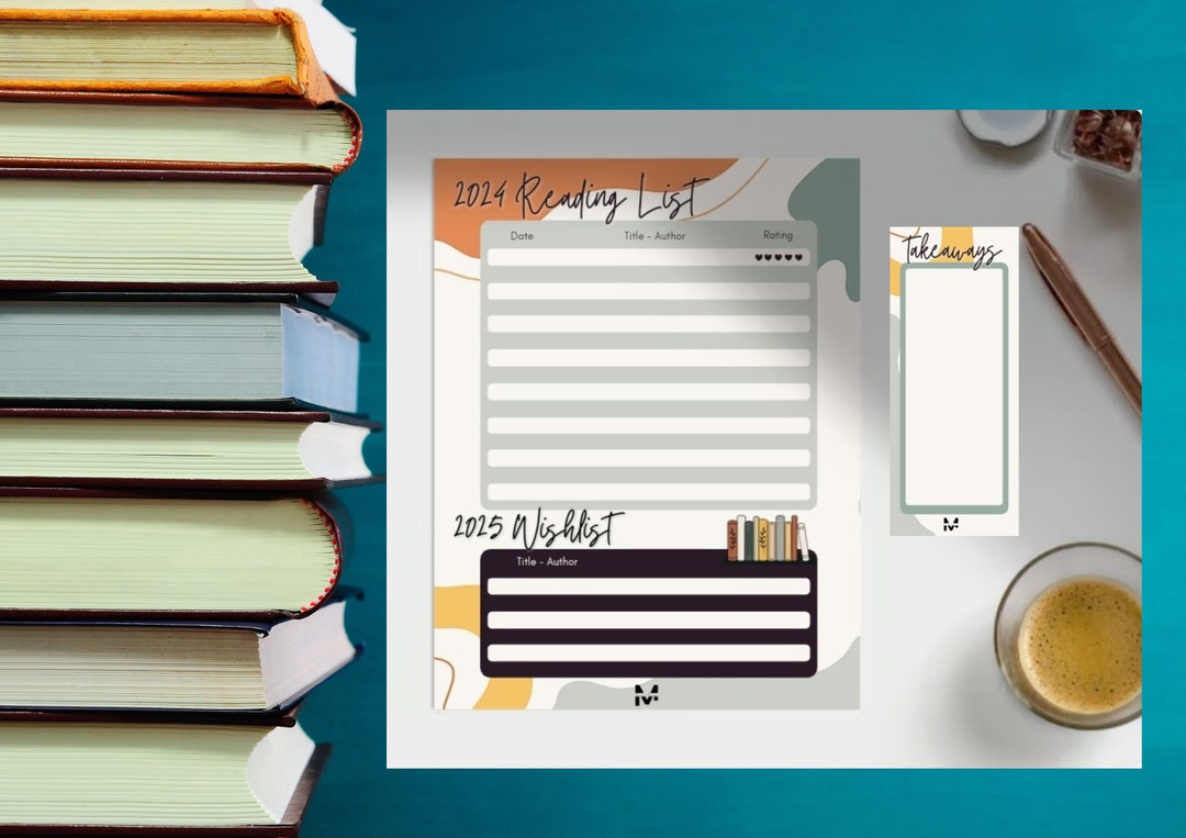 Reading List Log Tracker for 2024, Book Wishlist 2025, and Bookmark ...
