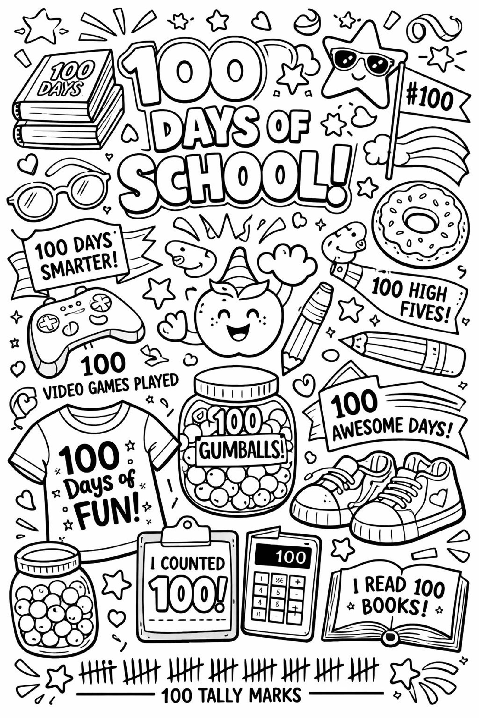 100 Days of School Coloring Pages for Kids | Fun 100th Day School ...