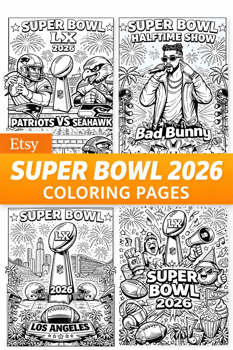Super Bowl 2026 Coloring Pages Bundle | Football Party Printables ...