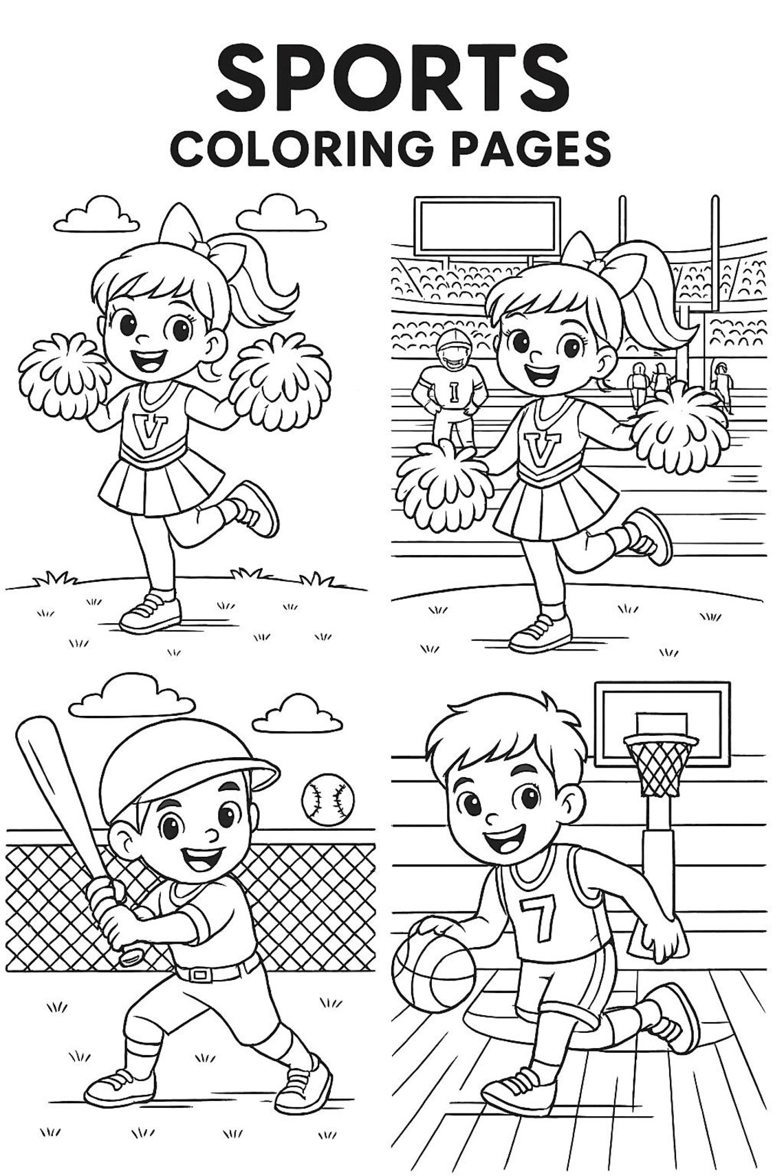 Sports Coloring Pages Bundle – Football, Cheerleader, Basketball ...