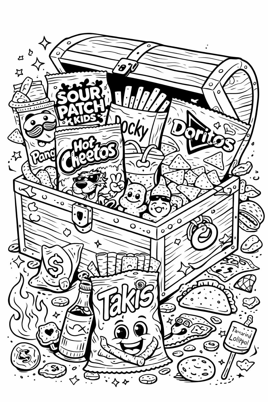 Trendy Snack Coloring Pages | Hot Chips, Takis, Chamoy Pickle (PDF ...