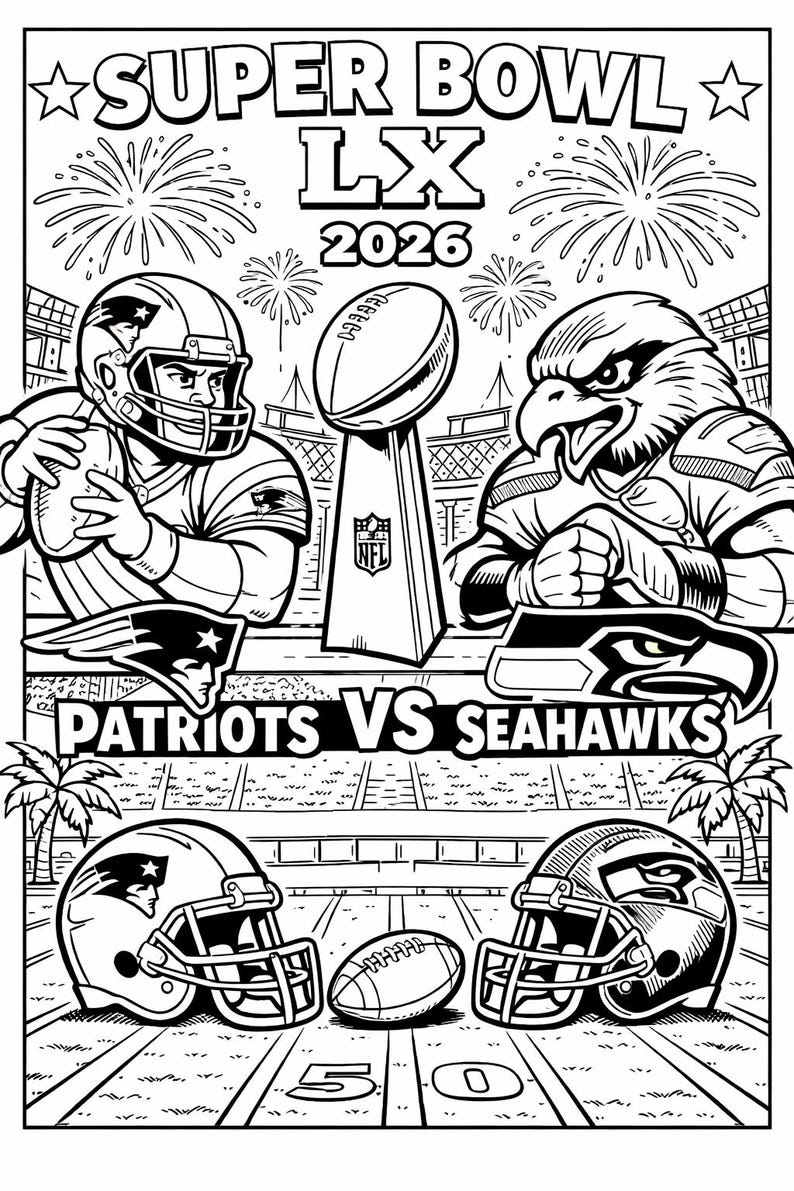 Super Bowl 2026 Coloring Pages Bundle | Football Party Printables ...